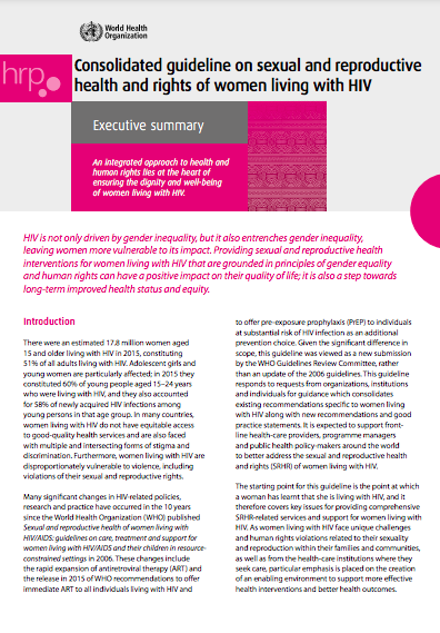 Executive Summary Consolidated Guideline On Sexual And Reproductive